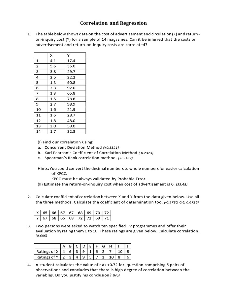 Practice Problems - Correlation and Regression | PDF | Errors And Residuals | Regression Analysis