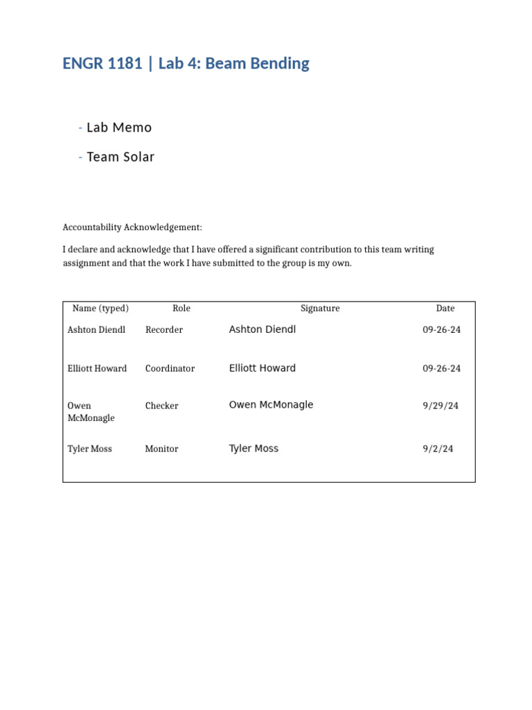 Lab 04 - Beam Bending Lab Memo | PDF | Beam (Structure) | Grammar