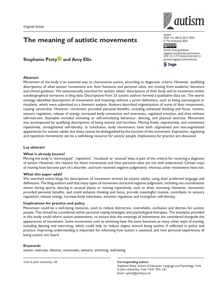 The Meaning of Autistic Movements | PDF | Autism | Emotions