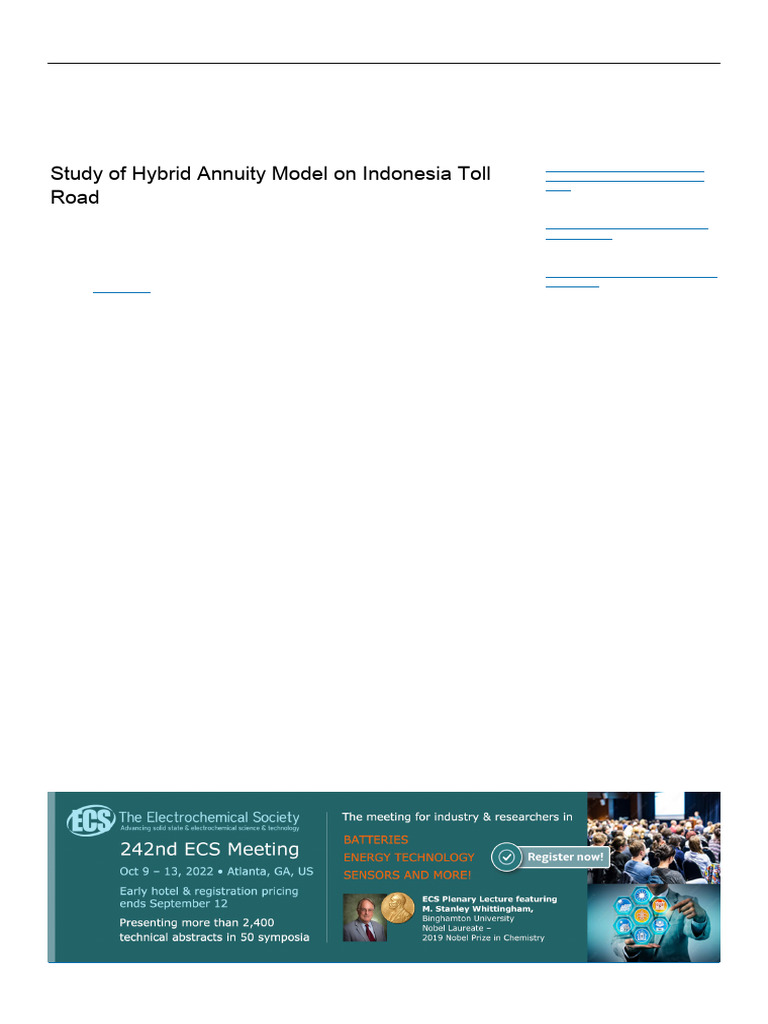 Hybrid Annuity Model for Indonesia Toll Roads | PDF | Internal Rate Of ...