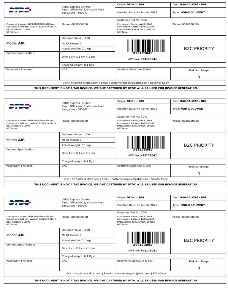 Shipping Label for Air Delivery | PDF