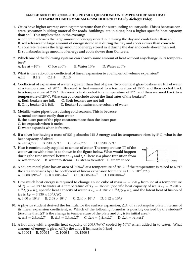 NAEA Physics Exam: Temperature & Heat | PDF | Thermal Expansion ...
