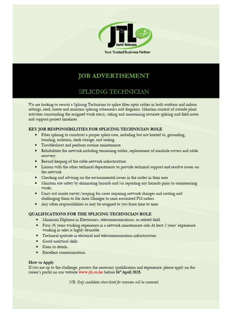 Splicing Technician Job Advert - 25020404 | PDF