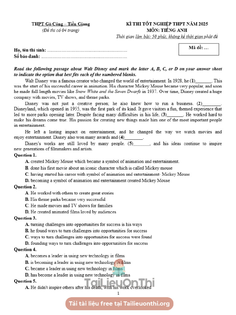 8. THPT GÃ² CÃ´ng Ä Ã´ng - Tiá» n Giang (Tá» t nghiá» p THPT 2025 mÃ´n Tiáº¿ng Anh).doc - Google ...
