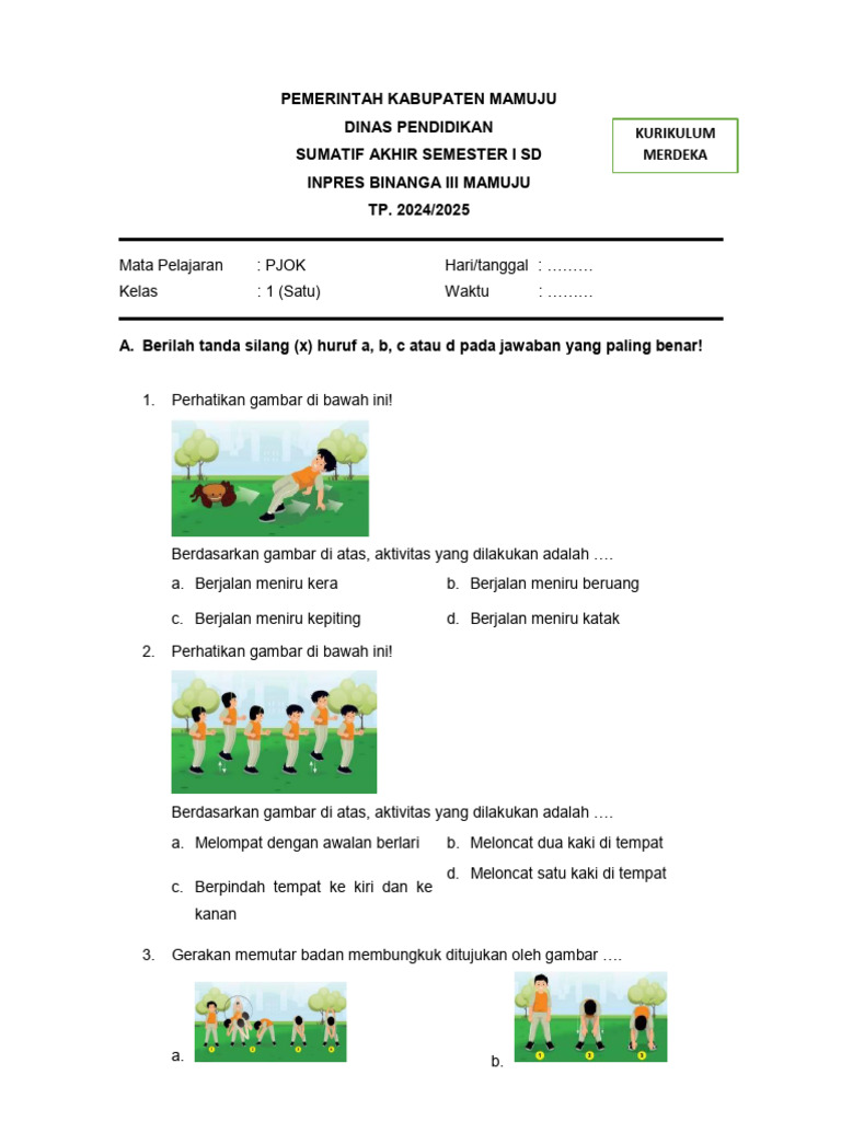 Kumpulan Soal Sumatif Akhir Semester 1, Kelas 1 2024 | PDF