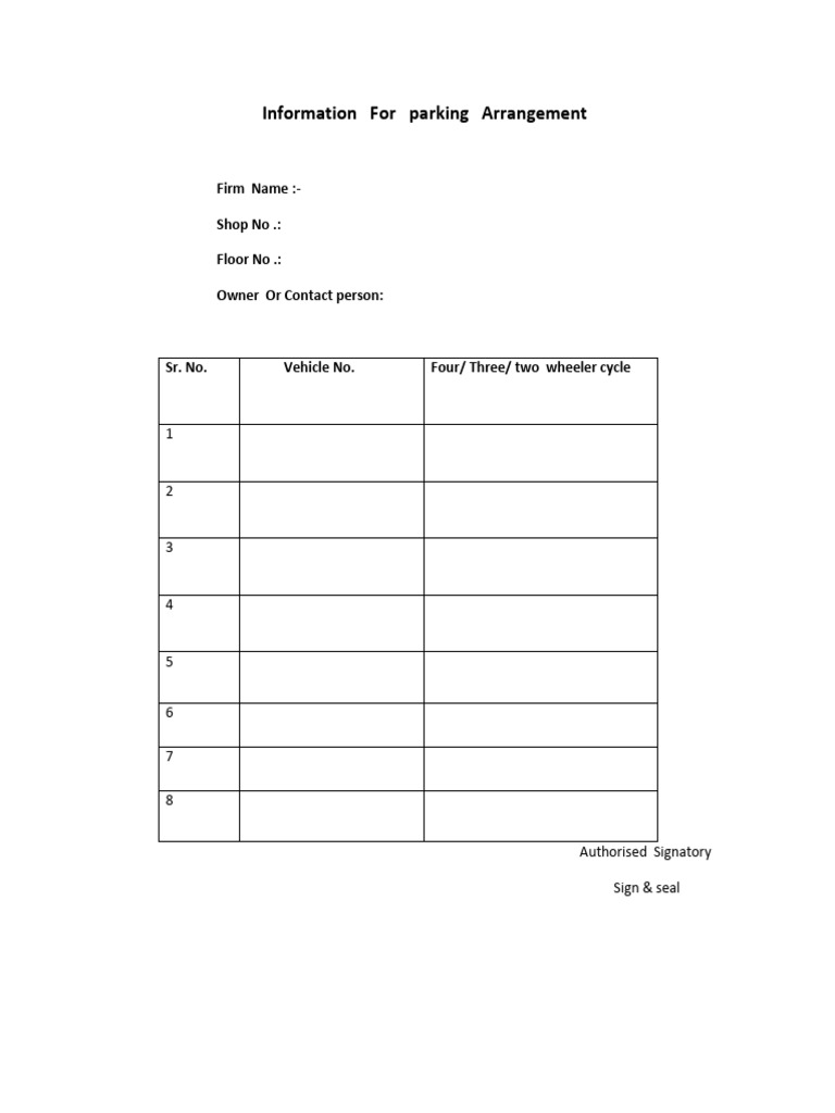Parking Arrangement Information Form | PDF