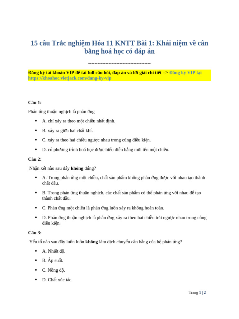 15-cau-trac-nghiem-hoa-11-ket-noi-tri-thuc-khai-niem-ve-can-bang-hoa-hoc-co-dap-an_2025_01_07 | PDF