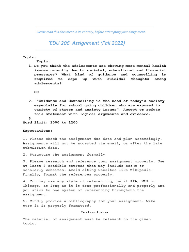 EDU 206 Assignment (Fall 2022) | PDF | Plagiarism