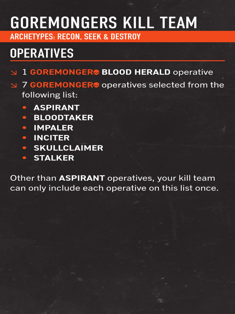 Goremongers Kill Team Archetypes Guide | PDF
