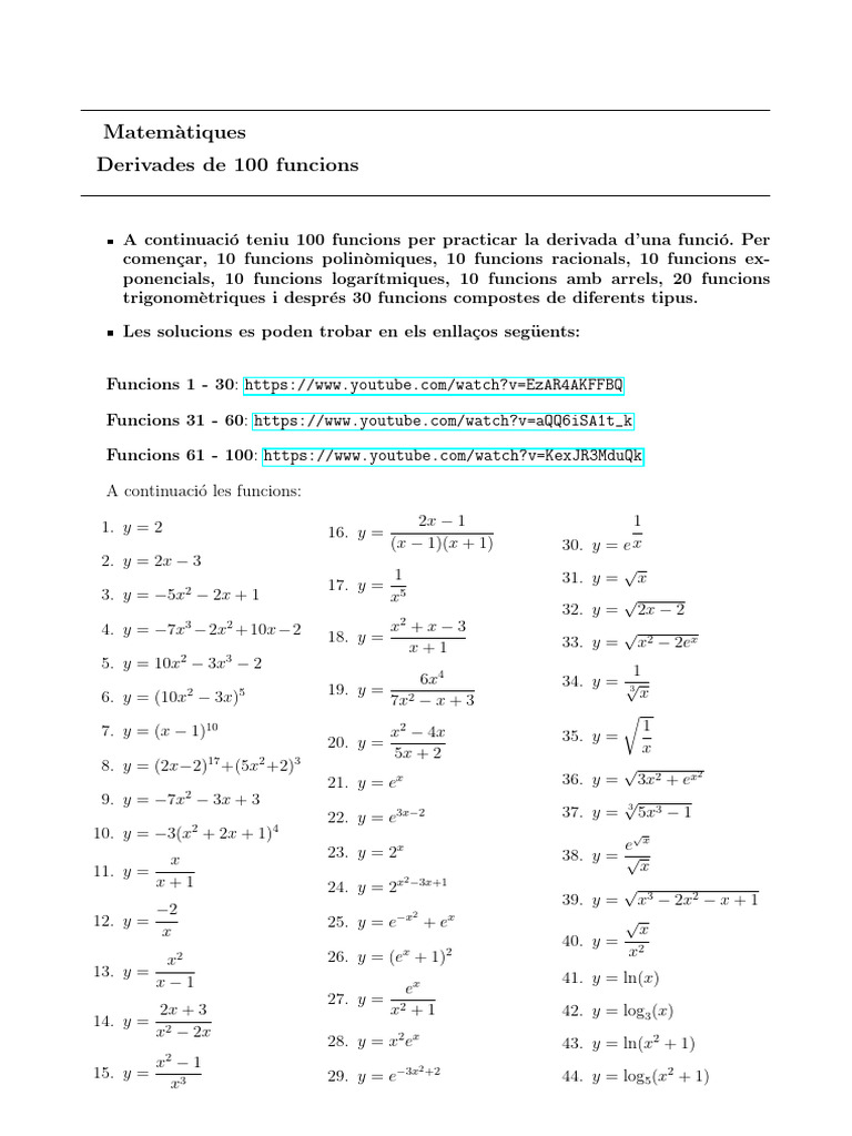 Derivades de 100 Funcions | PDF