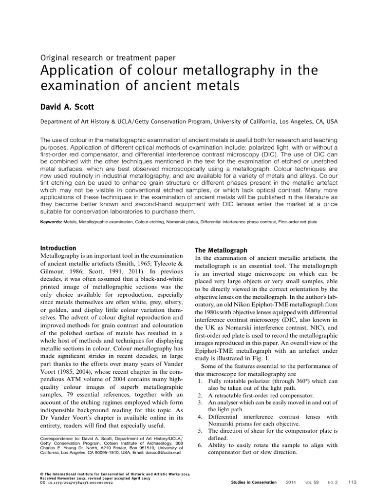 Application of Colour Metallography in The Examination of Ancient ...