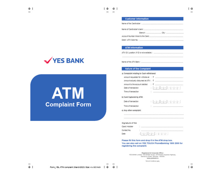 yb_form_ybl_atm_complaint_june2023 | PDF | Automated Teller Machine ...