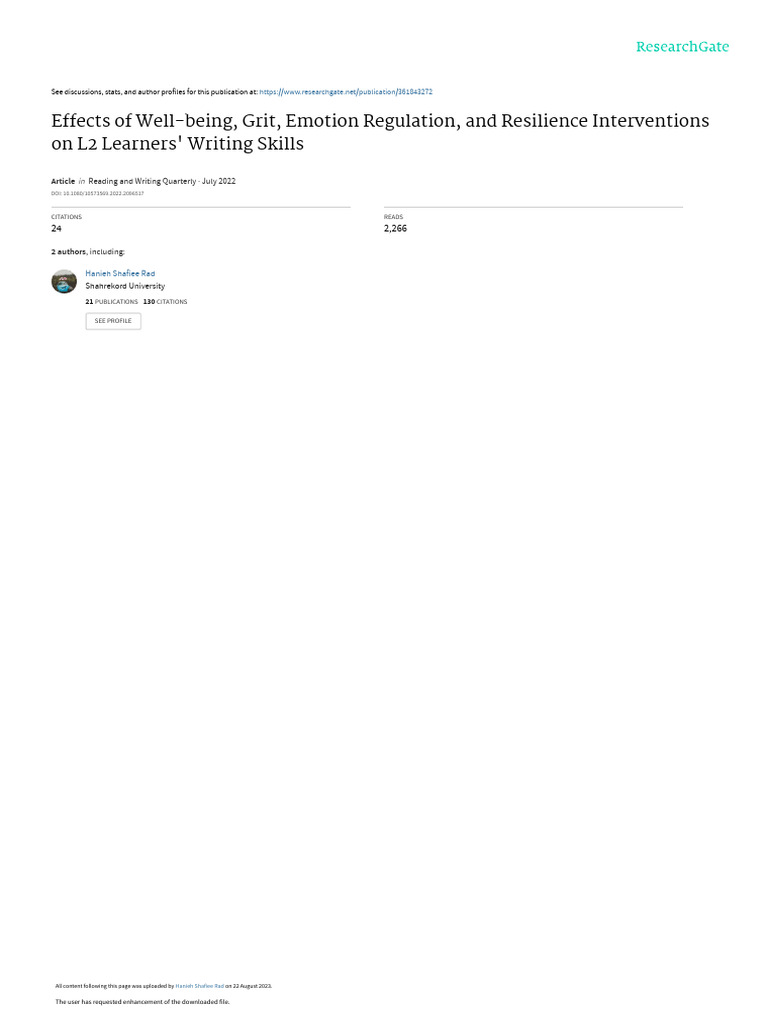 Enhancing L2 Writing through Grit Interventions | PDF | Psychological ...