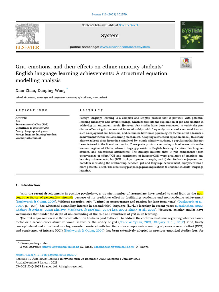 Grit, Emotions, and Their Effects On Ethnic Minority Students' English ...