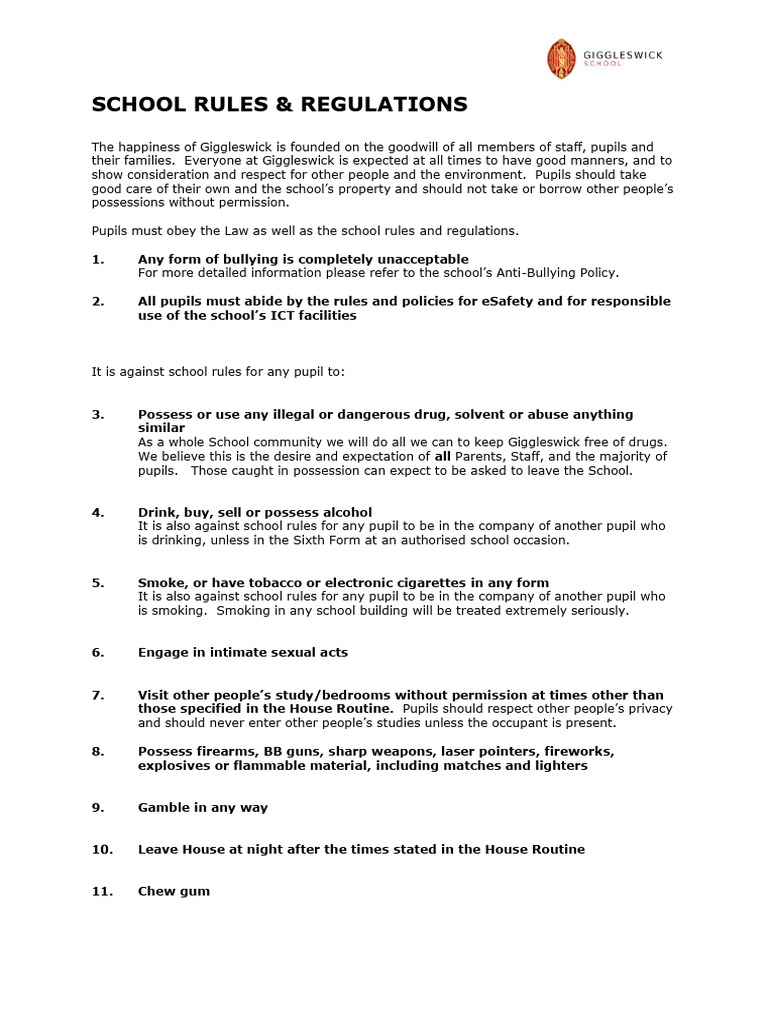 School Rules Regulations July 2019 | PDF | Smoking