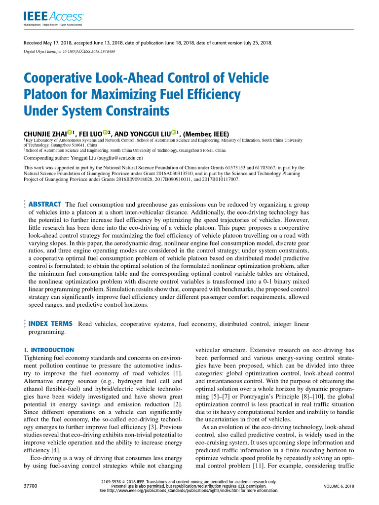 Cooperative Look-Ahead Control of Vehicle | PDF | Fuel Economy In ...