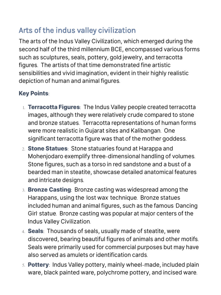 Indus Valley Civilization Art Forms | PDF