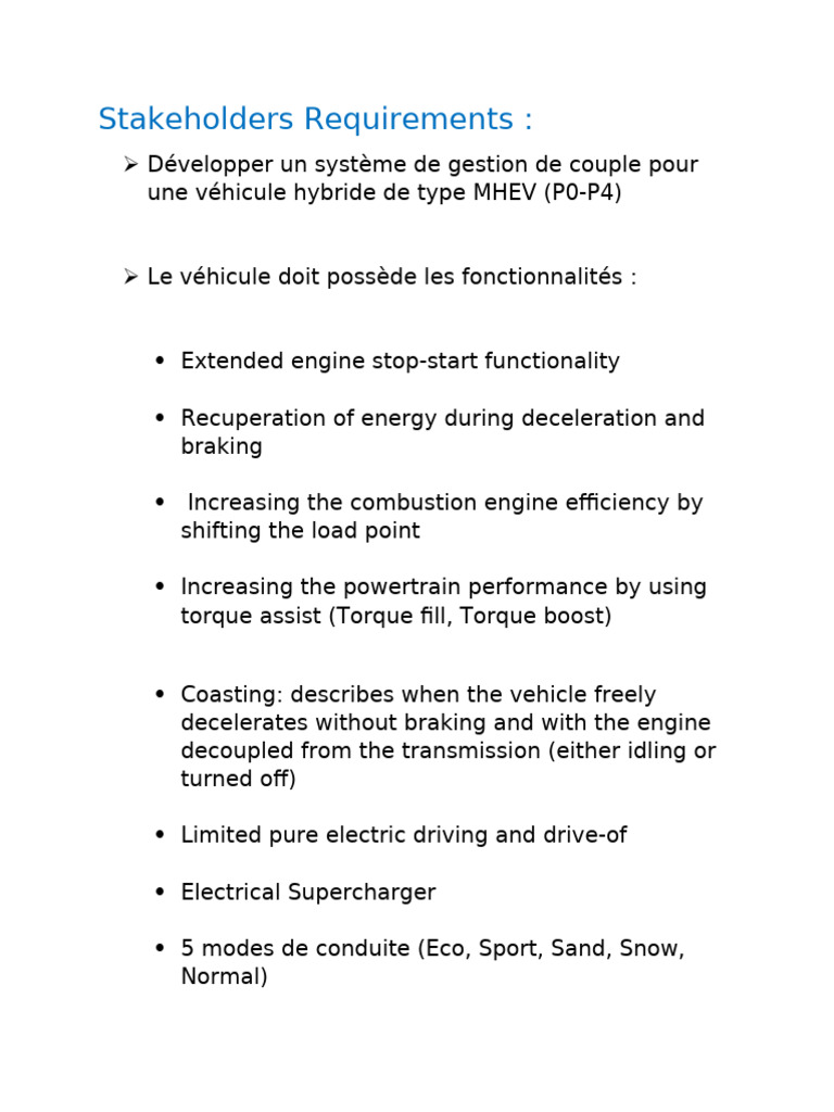 Stakeholders Requirements | PDF | Engines | Brake