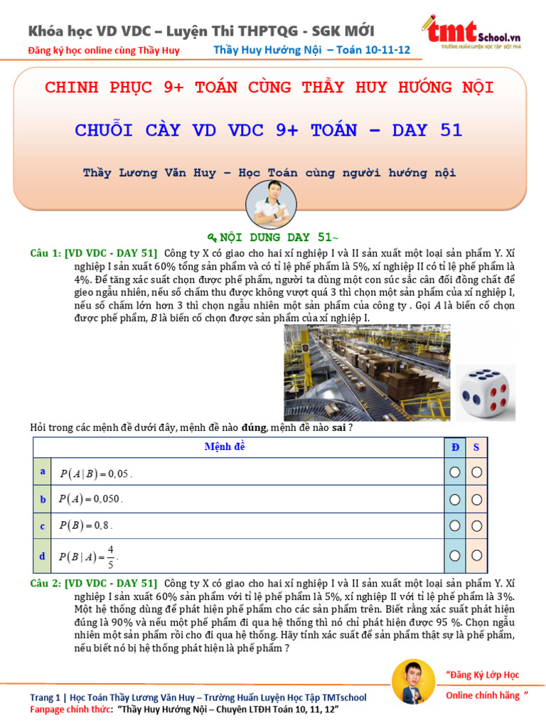 [LVH] - CÀY VD VDC CHINH PHỤC 9+ TOÁN - DAY 51 - ĐỀ BÀI | PDF