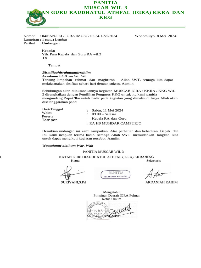 Undangan PD Kepala Ra N Guru | PDF