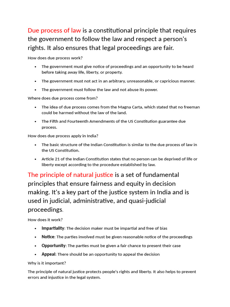 Due Process of Law Is A Constitutional Principle That Requires The ...