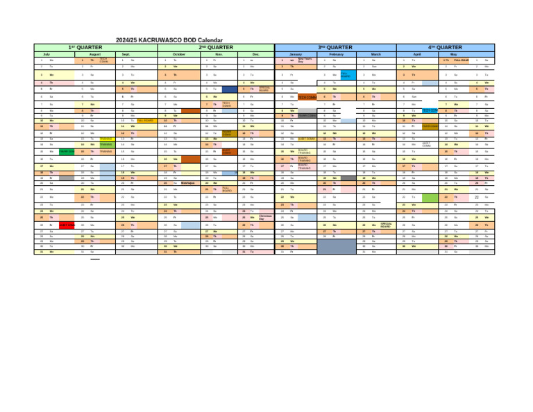 Board Calendar 2024 2025 Rural | PDF