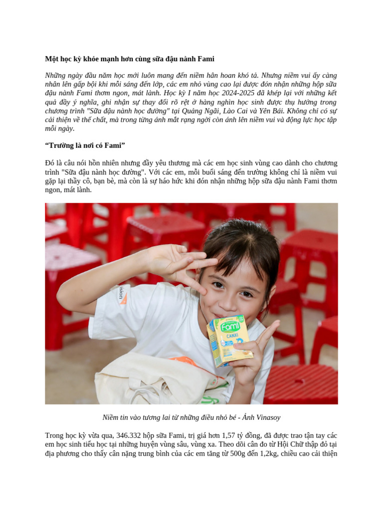 Sữa đậu nành học đường - Bài PR4. Afamily | PDF