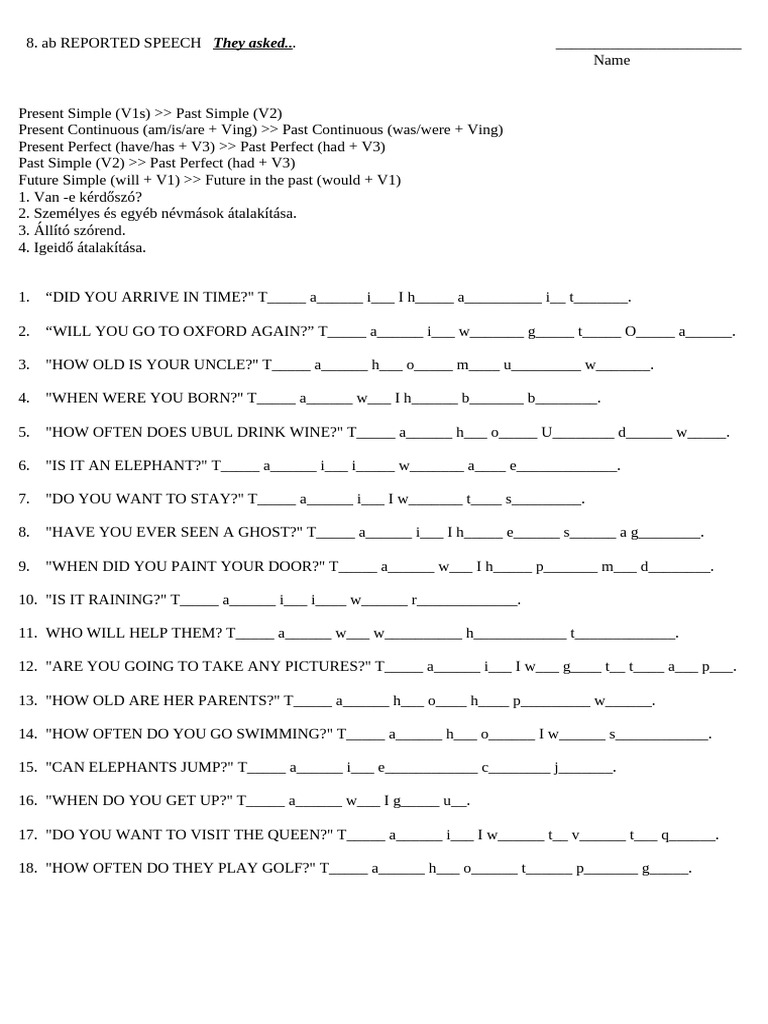 Easy Reported Speech Exercises | PDF