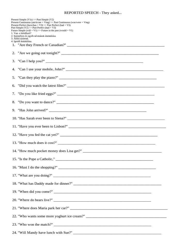 Reported Questions PRACTICE TASKS | PDF