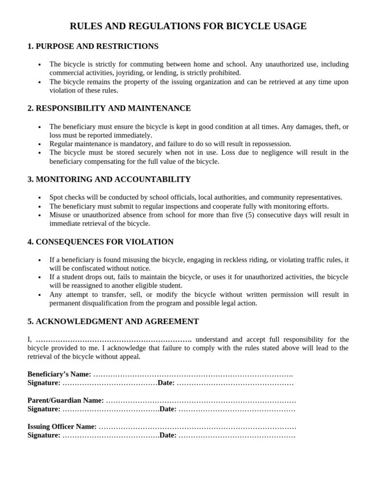 Rules and Regulations For Bicycle Usage | PDF