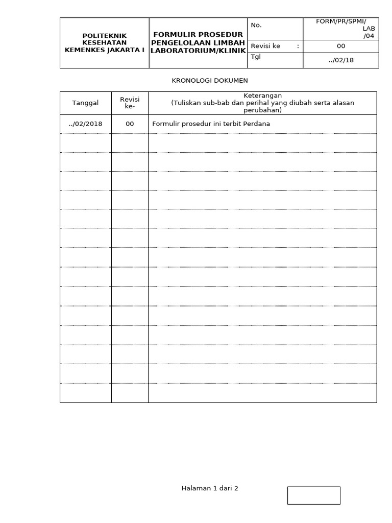 Form. Pr. Pengelolaan Limbah Lab-Klinik | PDF