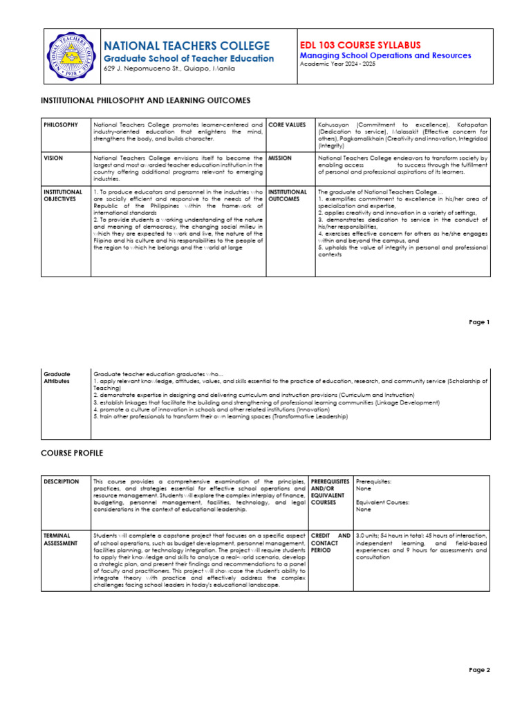 EDL 103 Managing School Operations and Resources | PDF | Strategic Planning | Case Study