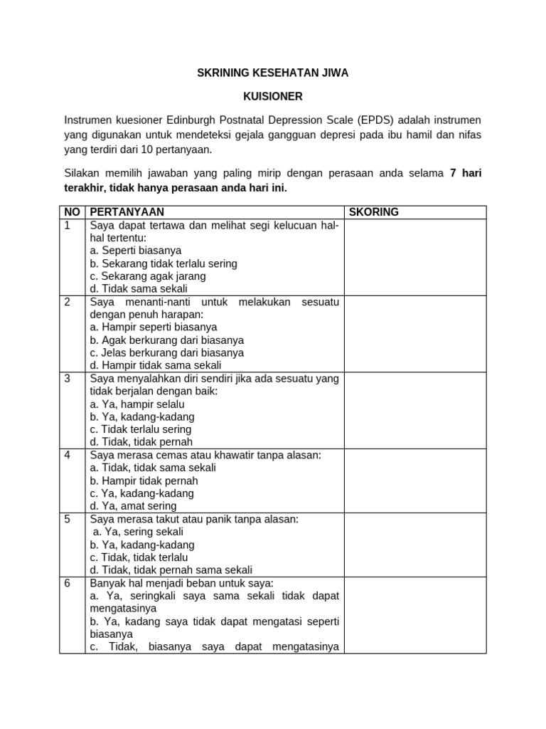 Skrining Kesehatan Jiwa Epds | PDF