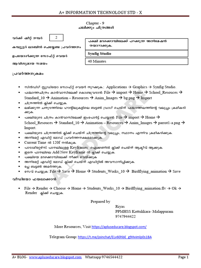 A+ Blog-Sslc-It-Chapter-9-Moving Images-Practical Worksheet-2 (MM) | PDF