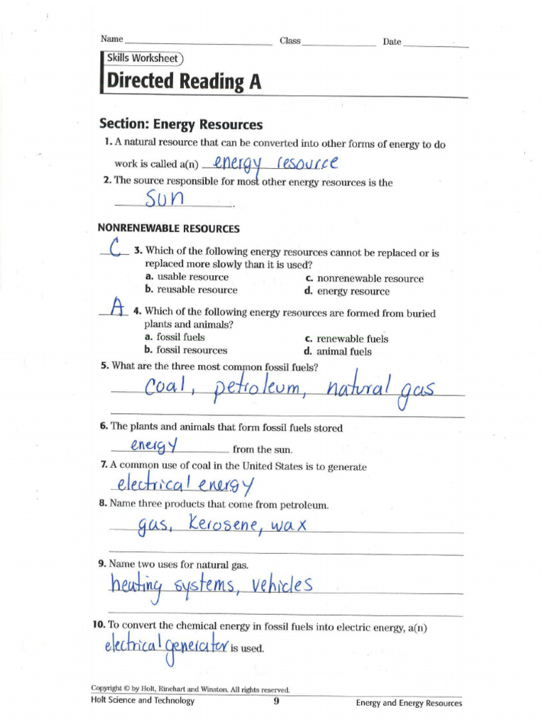 Energy Directed Rdg ANSWERS PART2 | PDF