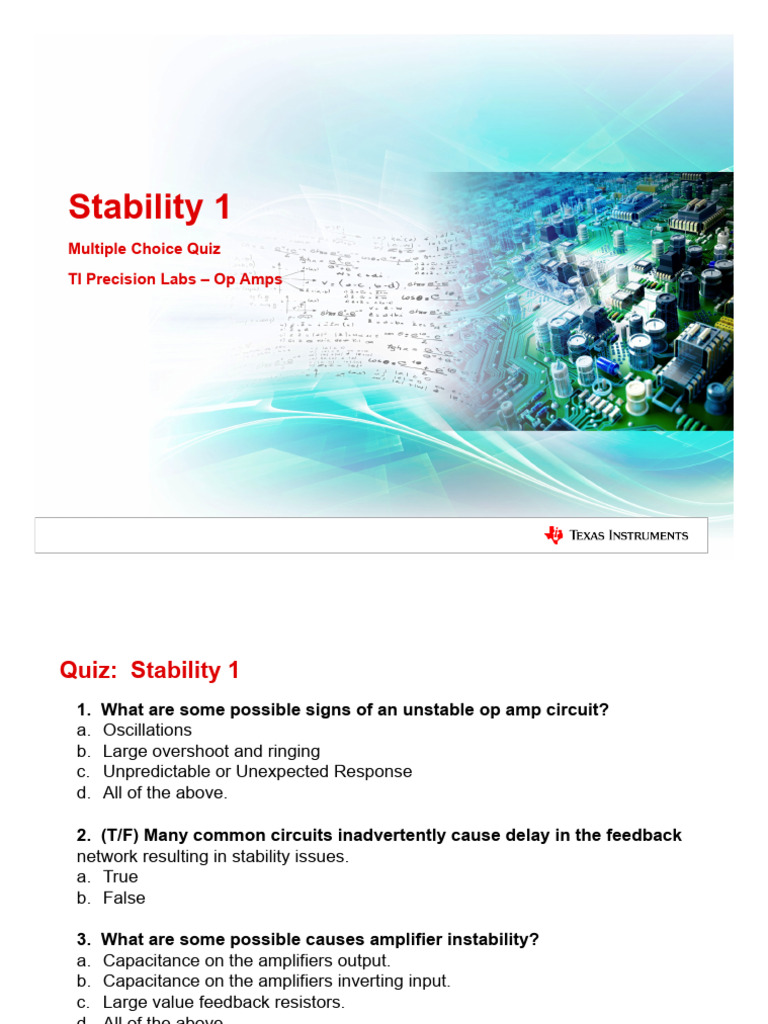 Op Amp Stability Quiz and Solutions | PDF | Amplifier | Operational ...