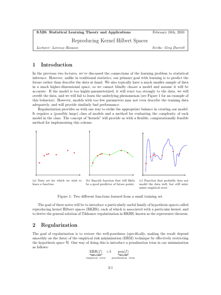 Reproducing Kernel Hilbert Spaces-Greg Durrett | PDF | Hilbert Space | Functions And Mappings