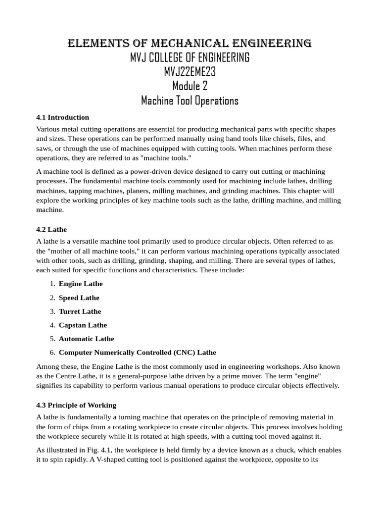 EME Module 2 Lathe Machine Draft 1 | PDF | Machining | Manufactured Goods