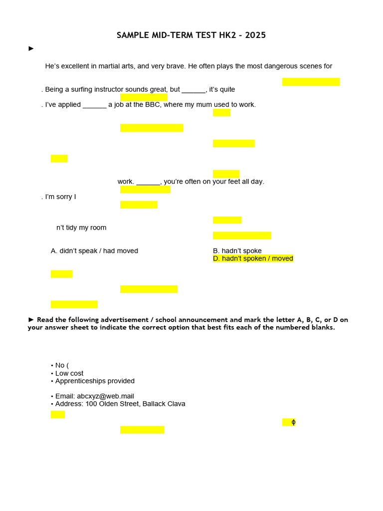 Key-Sample Mid-Term Test-HK2 K.10-2025 | PDF