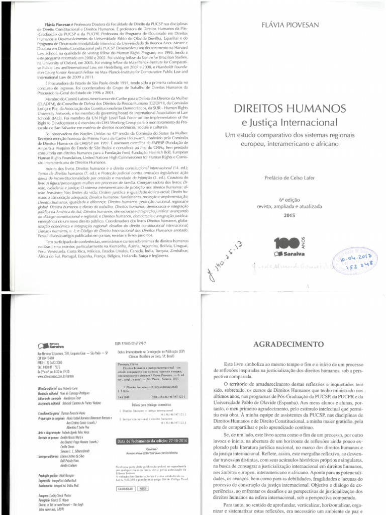 Direitos Humanos e Justiça Internacional - Sumário - Flávia Piovesan | PDF