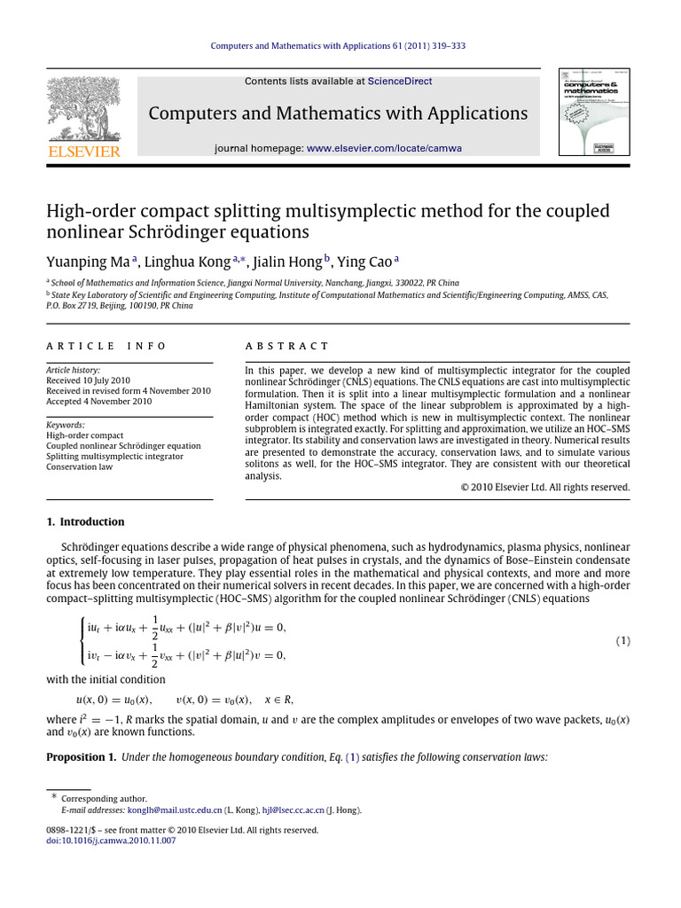 Ma et al. - 2011 - High-order compact splitting multisymplectic method for the coupled nonlinear ...