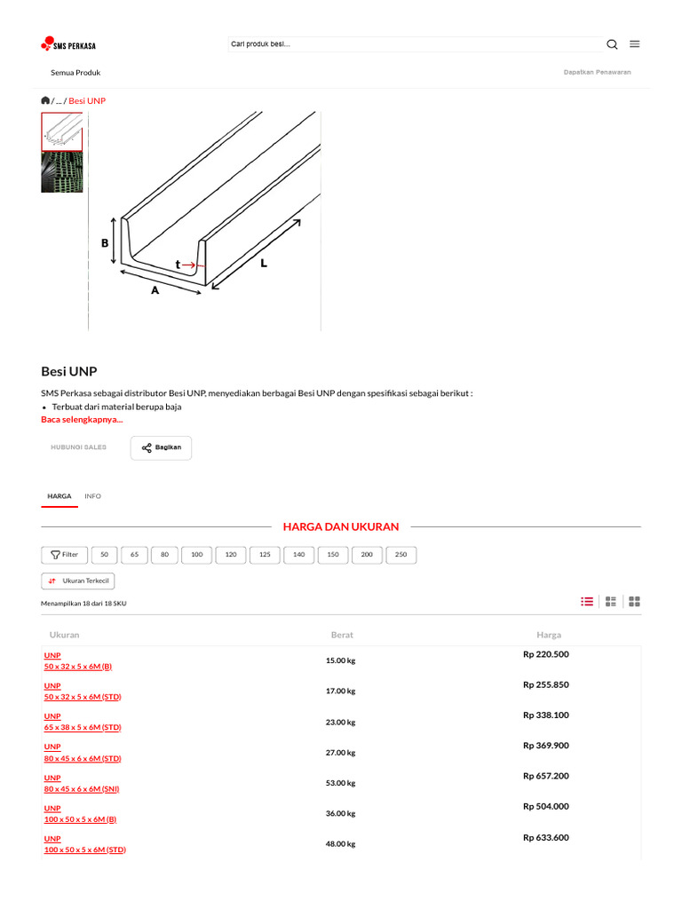 Besi UNP Harga Dan Ukuran Terlengkap _ SMS Perkasa | PDF