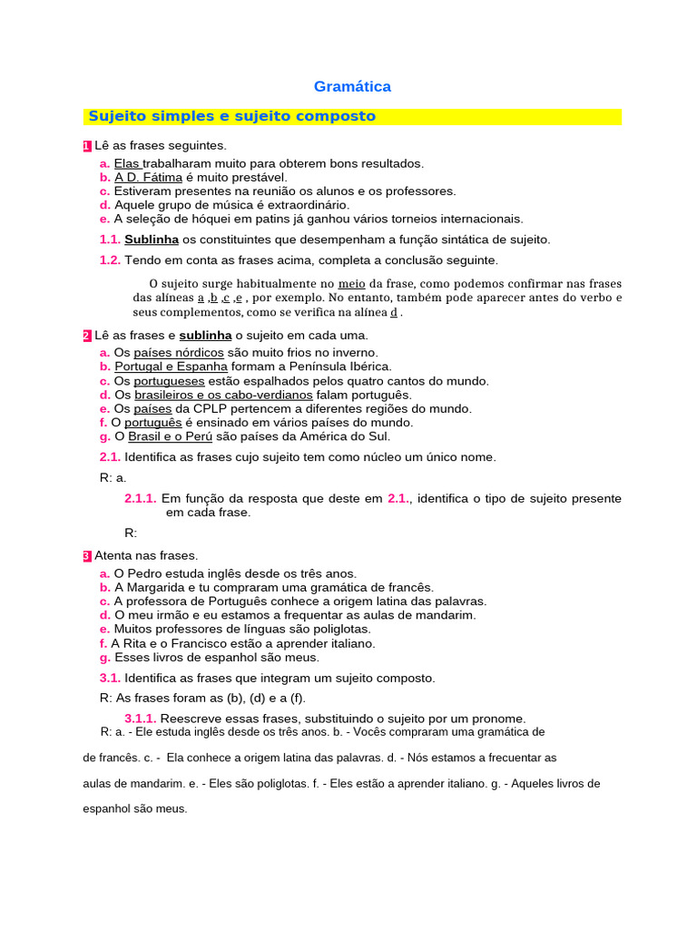 Suj Simples e Composto 19.01 | PDF