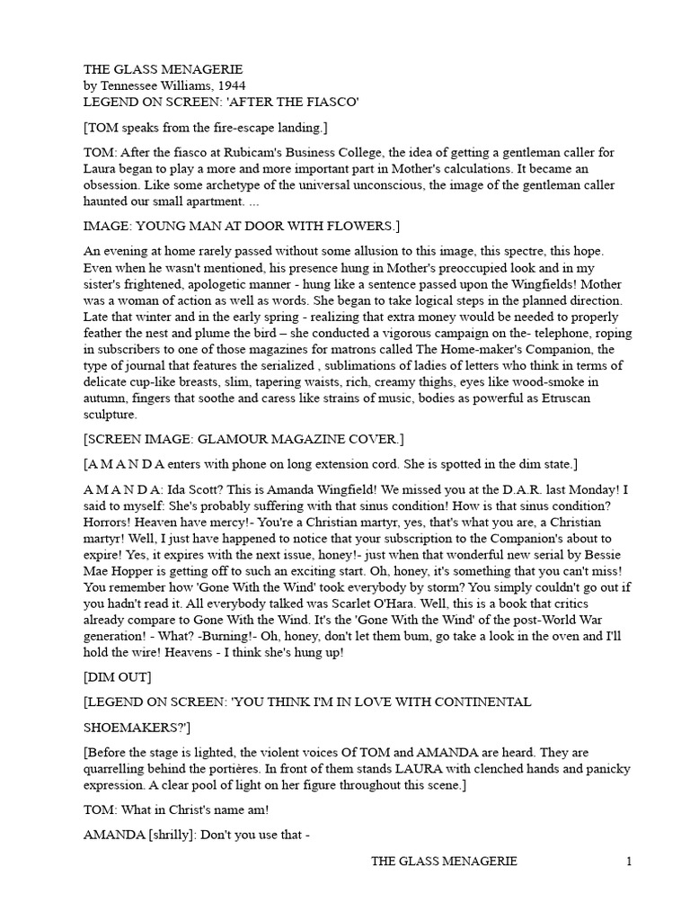 The Glass Menagerie: A Dramatic Excerpt | PDF
