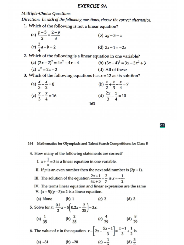Grade 8 IMO Linear Equations RSA | PDF