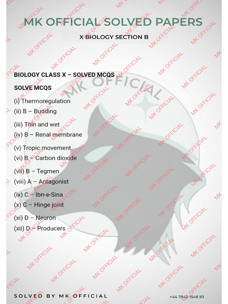 X Biology Complete Solved by MK Official | PDF