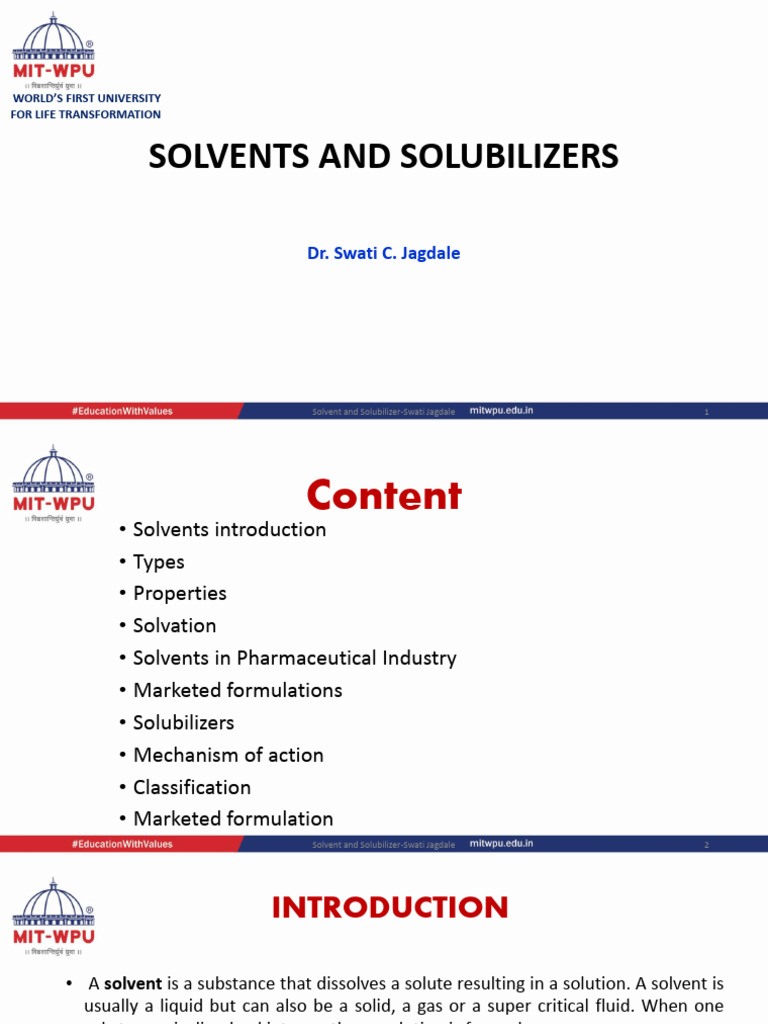 Solvents and Solubilizers in Pharma | PDF | Solvent | Chemical Polarity