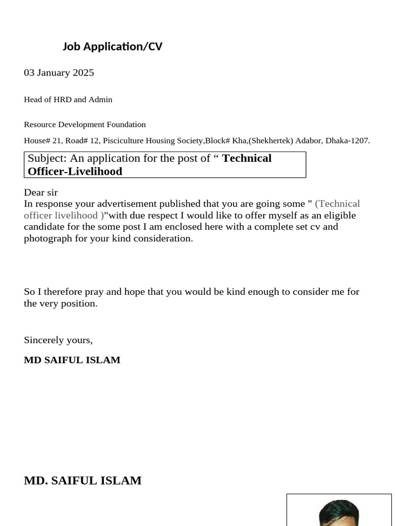 Md.saiful Islam Cv Format_2021 | PDF