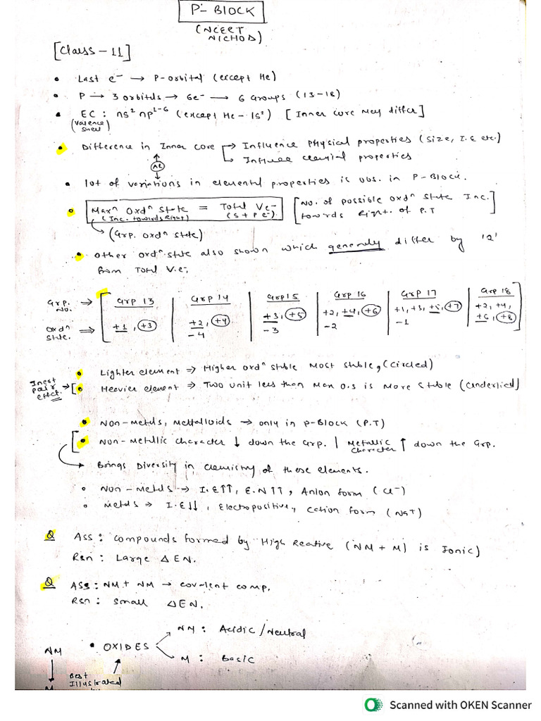 P Block Class 11 | PDF