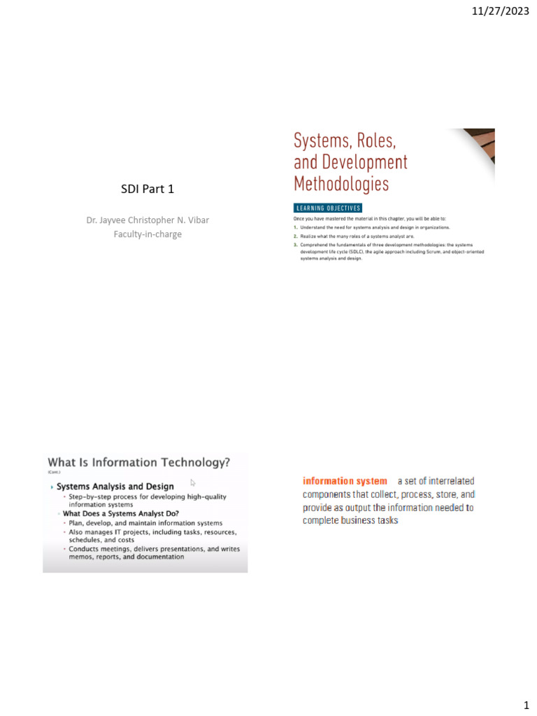 SDI Part 1 - Systems, Roles, and Development Methodologies | PDF | Software Development Process ...